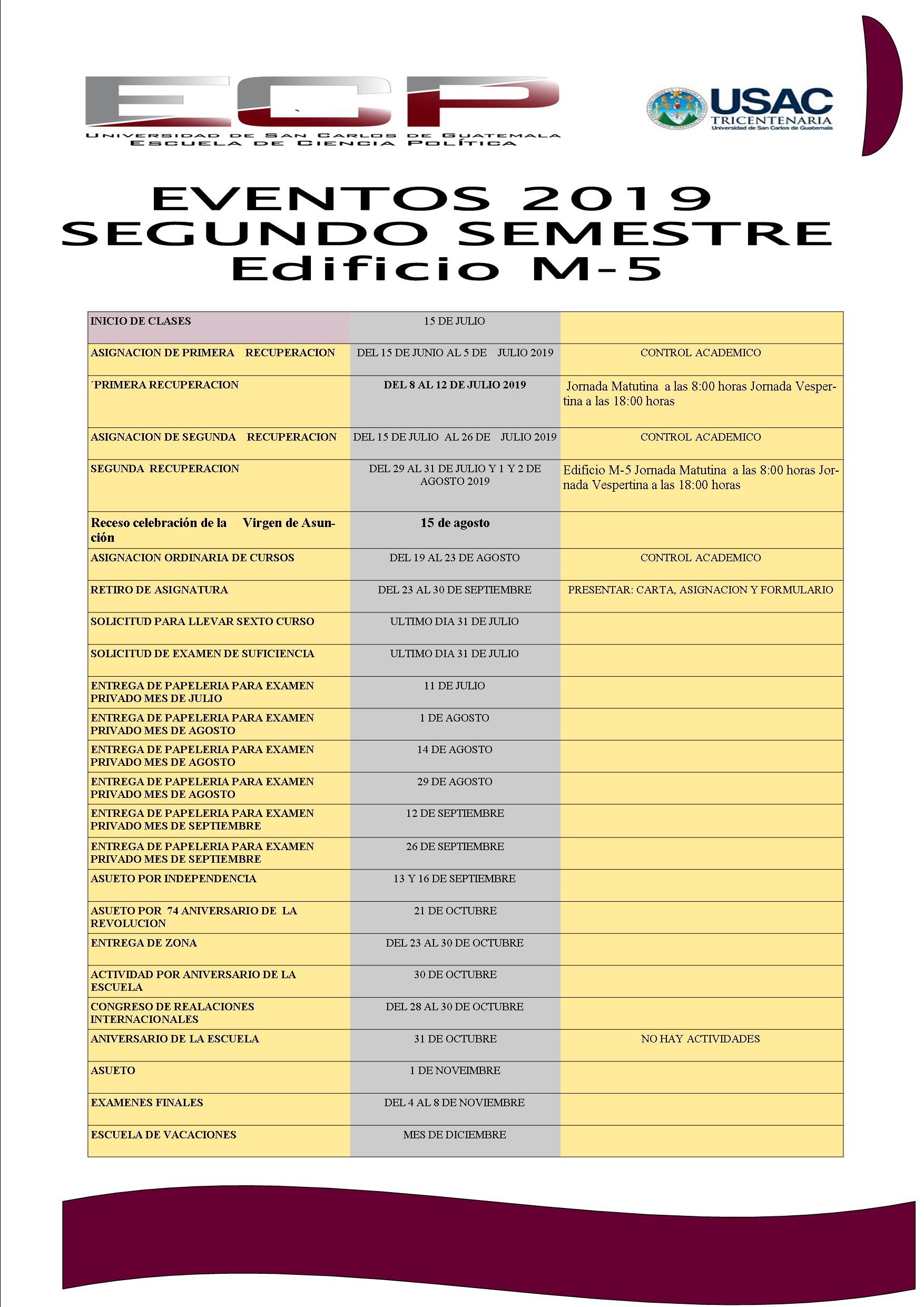 EVENTOS Y CALENDARIOS – USAC-ECP